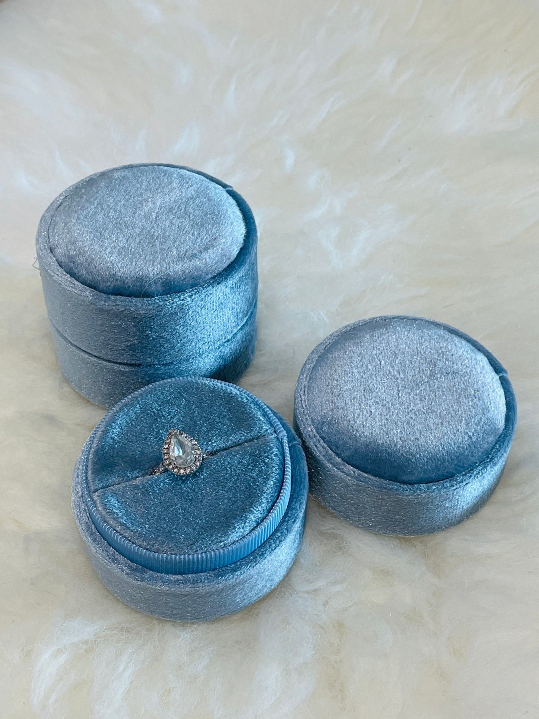 Baby Blue Round Velvet Ring Box Monogram Single or Double Slot for ...