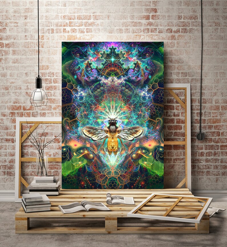 Honey Bee Art CANVAS Print, Visionary Art, Psychedelic, Fractal ...