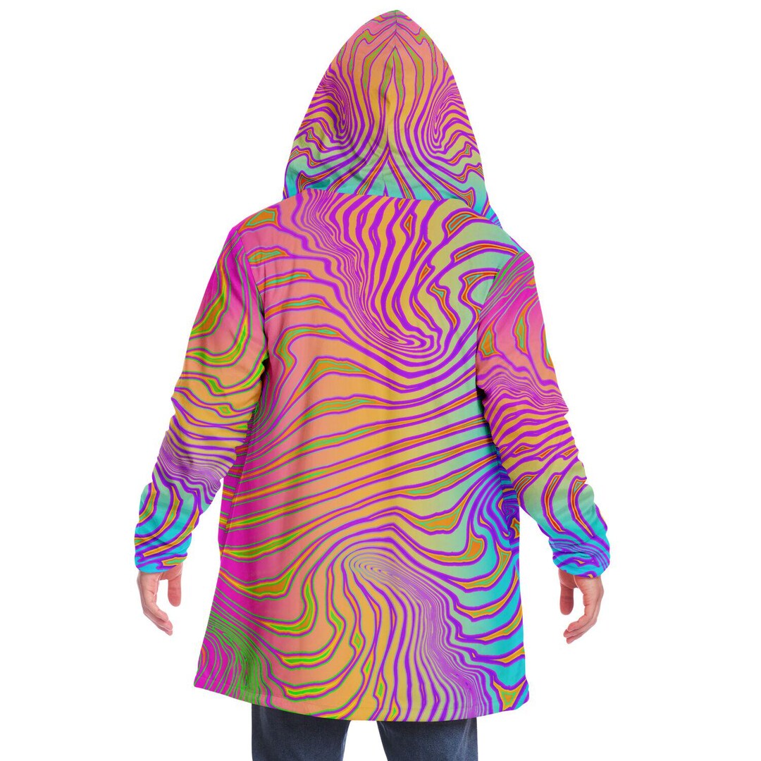 Psychedelic Animal Print Cloak – Magenta and Yellow Trippy Hooded Rave ...