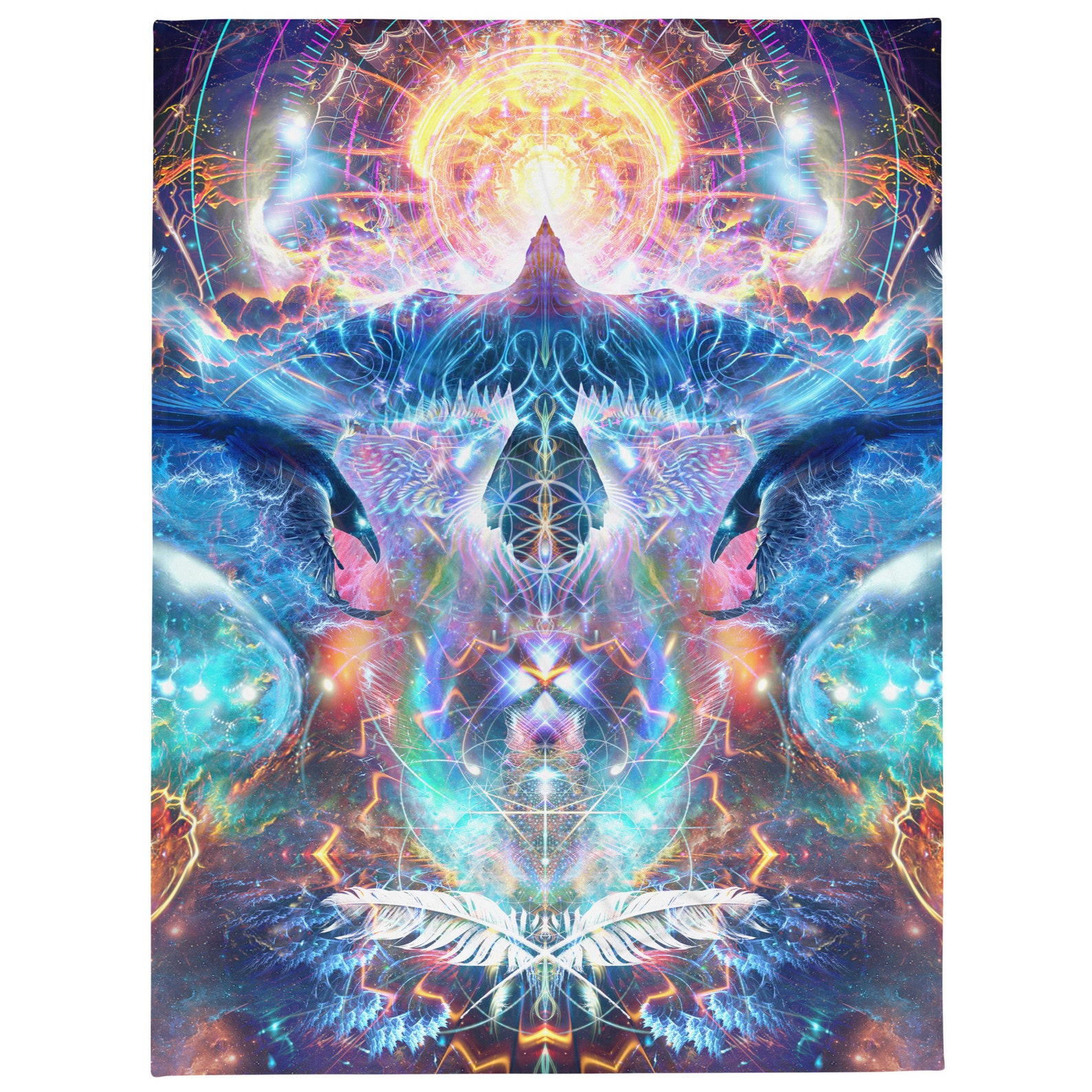 Raven THROW BLANKET, Visionary Art, Fractal, Spirit Animal, Psychedelic ...