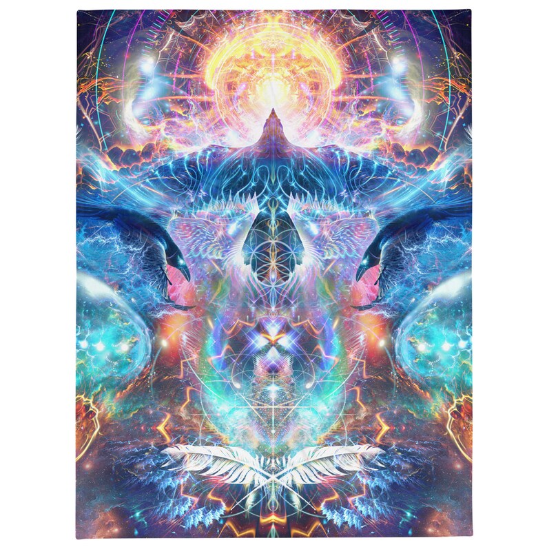 Raven THROW BLANKET, Visionary Art, Fractal, Spirit Animal, Psychedelic ...