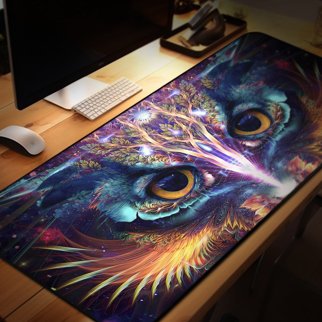 Psychedelic Fantasy Owl DESK MAT / Mouse PAD (12x18)(12x22)(15.5x31 ...