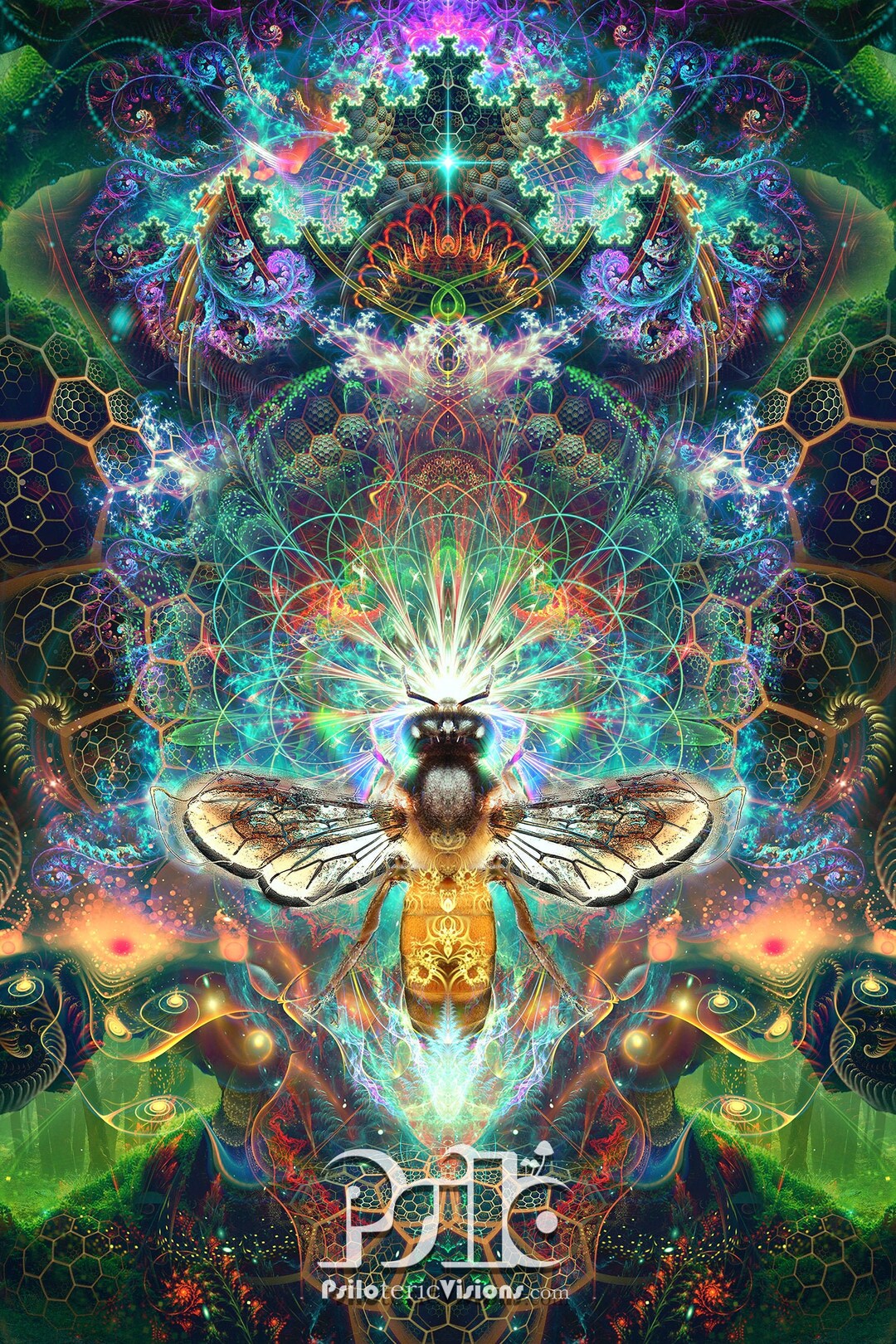Bee Art POSTER Print, Honey Bee Visionary Art, Psychedelic Art, Fractal ...