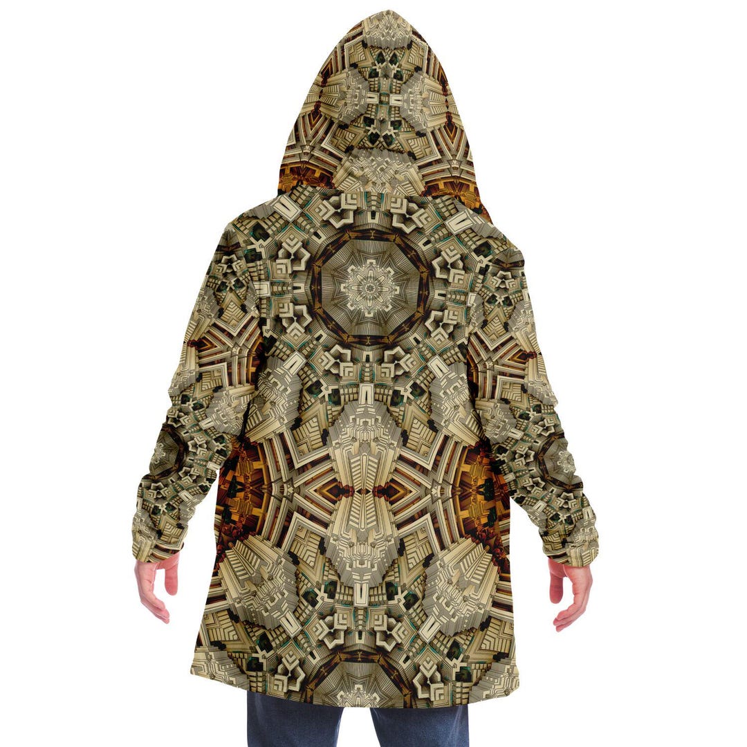 Mayan Mandala HOODED CLOAK, Fractal Cape, Neutral Tan Rave Jacket ...