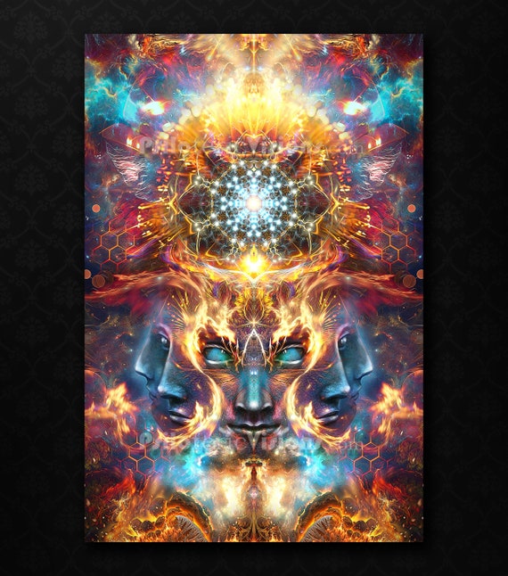 Psychedelic DMT TAPESTRY Visionary Art Many Faced God Fractal Trippy Wall Art Spiritual Emerald Tablets of Thoth Psychonaut Surreal Etsy