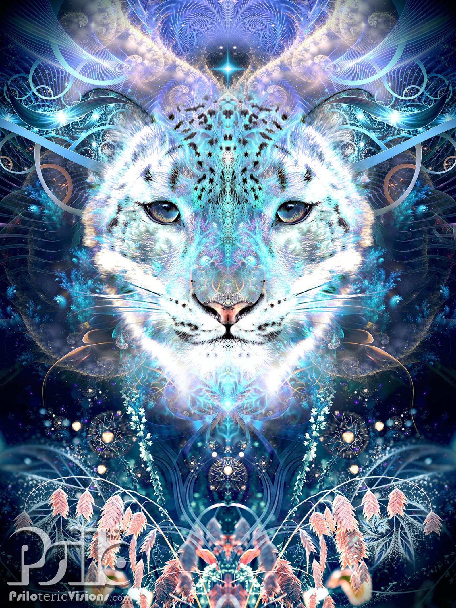 Snow Leopard Art CANVAS Print, Visionary Art, Psychedelic, Fractal ...