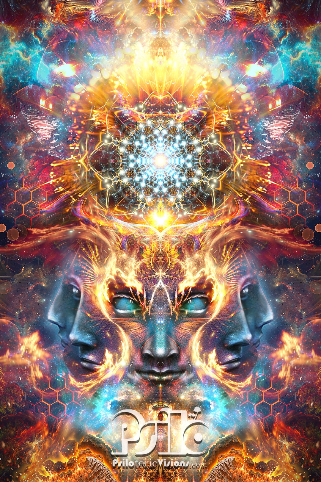 Psychedelisches DMT POSTER, Gott mit vielen Gesichtern ...