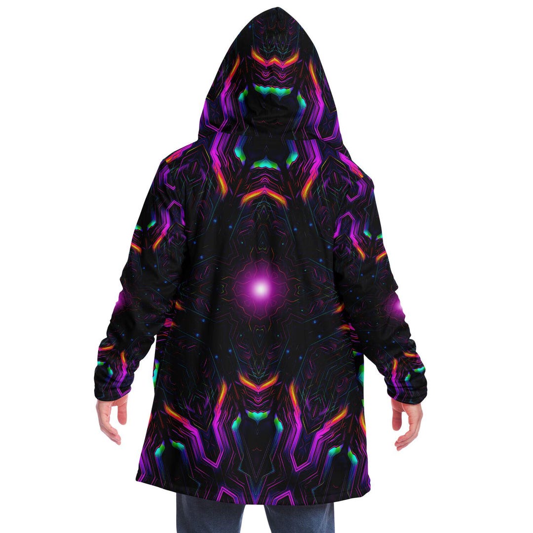 Neon Cyberpunk HOODED CLOAK, Psychedelic Festival Hoodie, Vibrant Neon ...