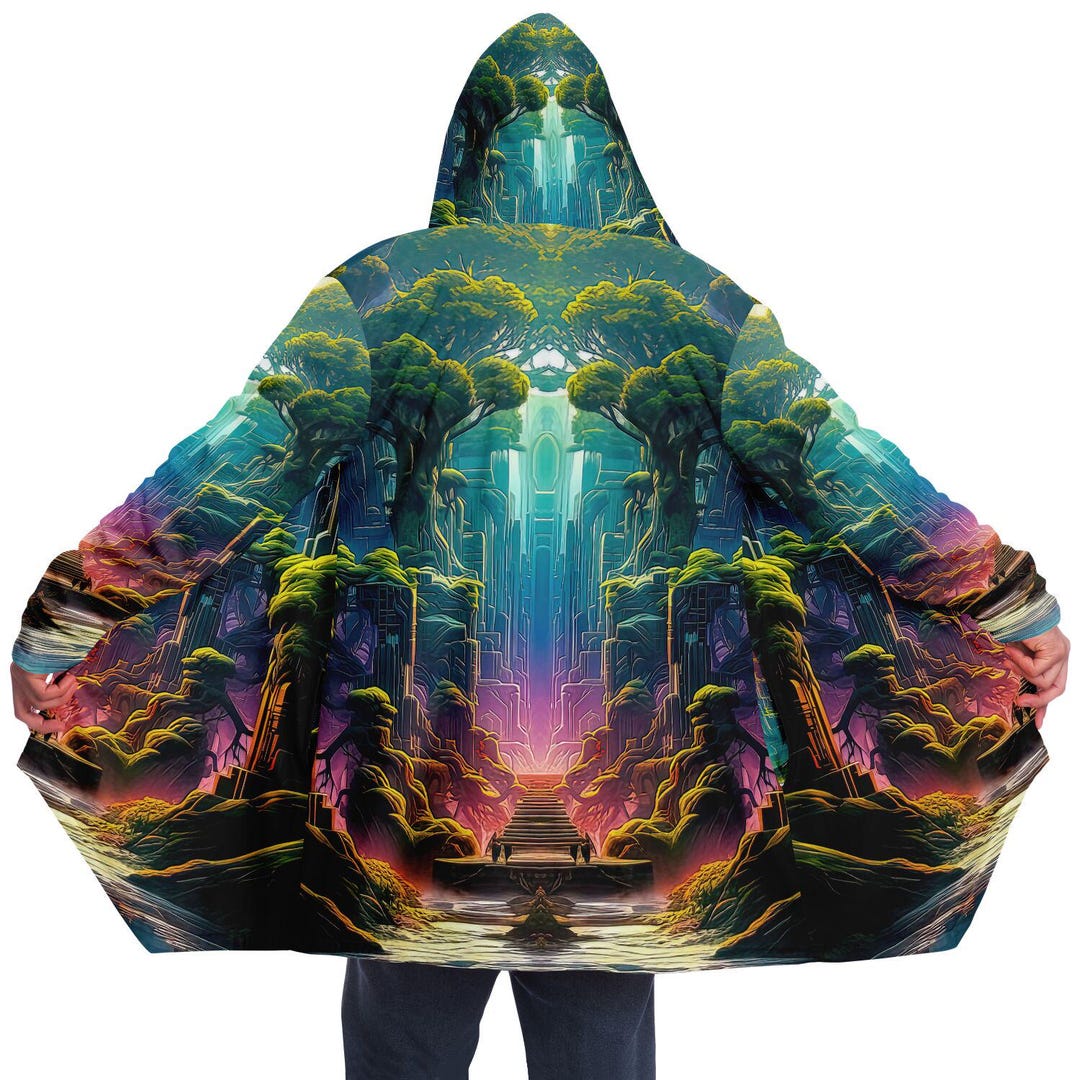 Ancient Temple Art HOODED CLOAK, Psychedelic Festival Hoodie, Vibrant ...
