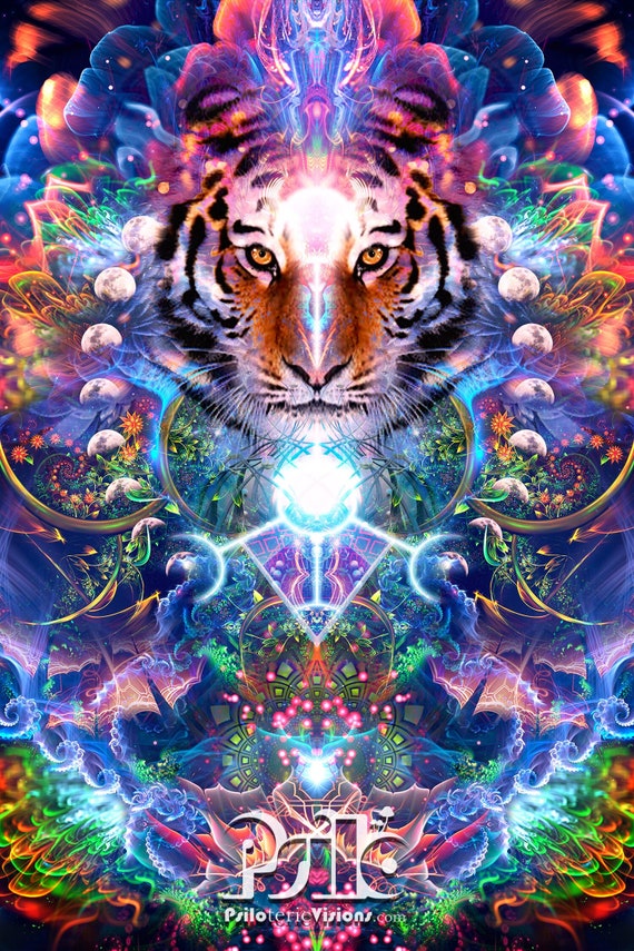 Psychedelic Tiger Art Metallic POSTER Visionary Art Moon | Etsy
