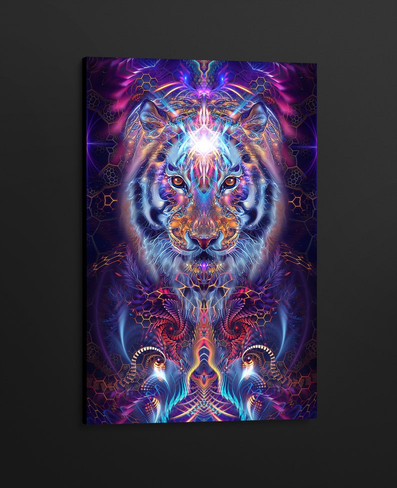 Psychedelic Tiger CANVAS, Visionary Art, Fractal, Spirit Animal ...