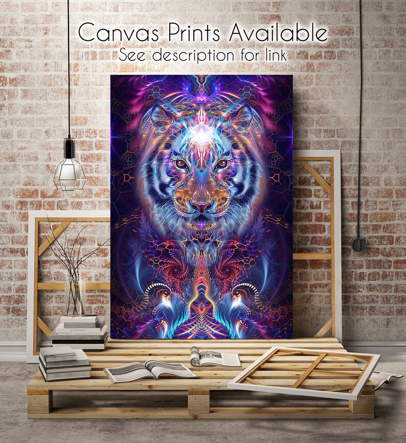 Psychedelic Tiger Art Metallic POSTER, Visionary Art, Moon Phases ...