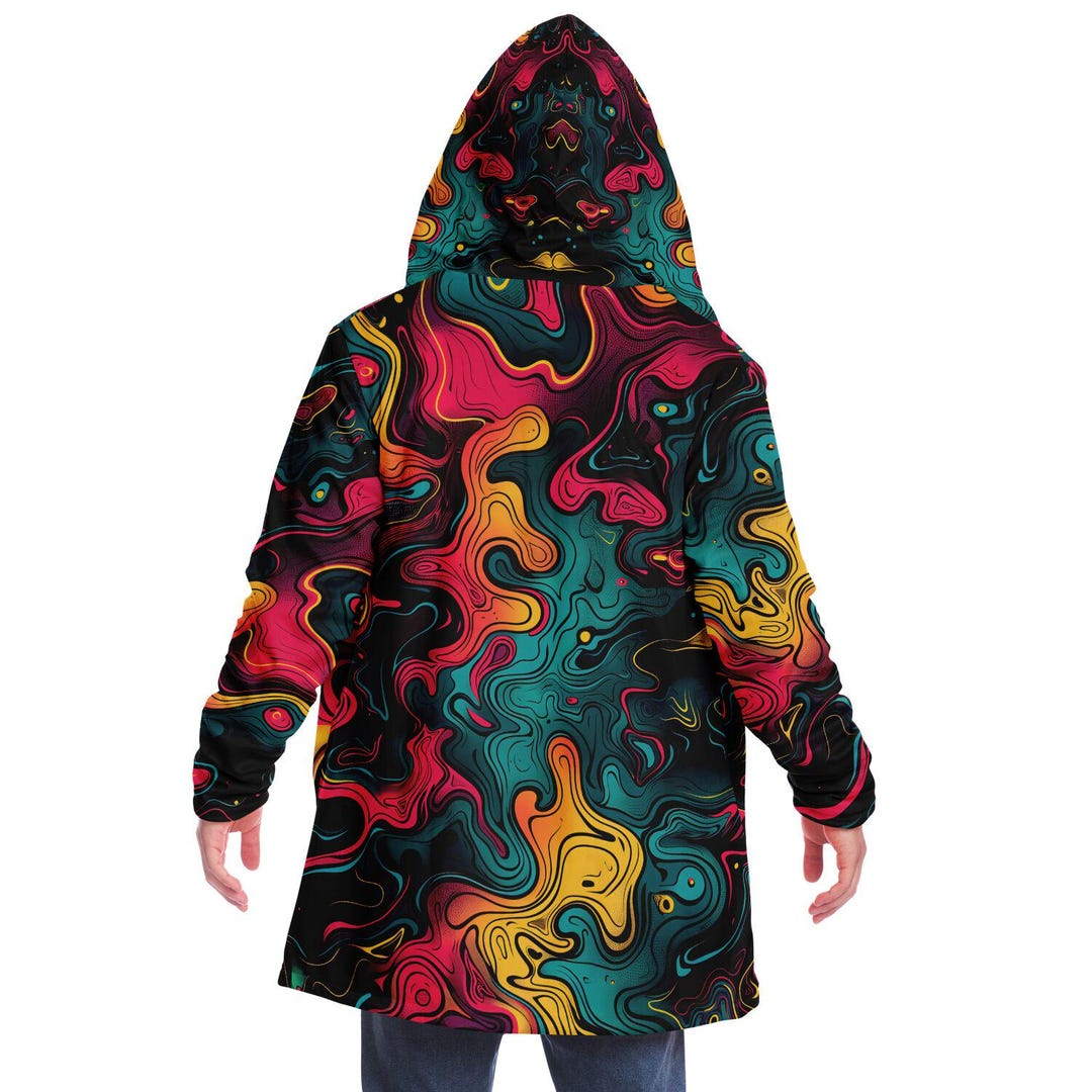 Psychedelic HOODED CLOAK, Trippy Cape, Vibrant Neon Rave Jacket ...