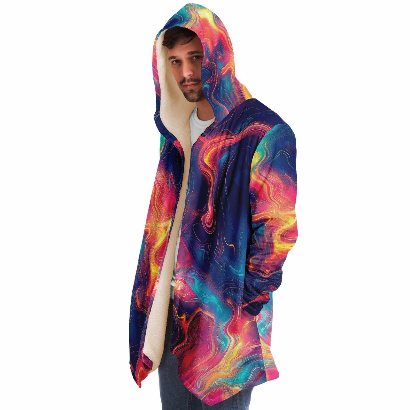 Trippy HOODED CLOAK, Psychedelic Cape, Vibrant Neon Rave Jacket ...