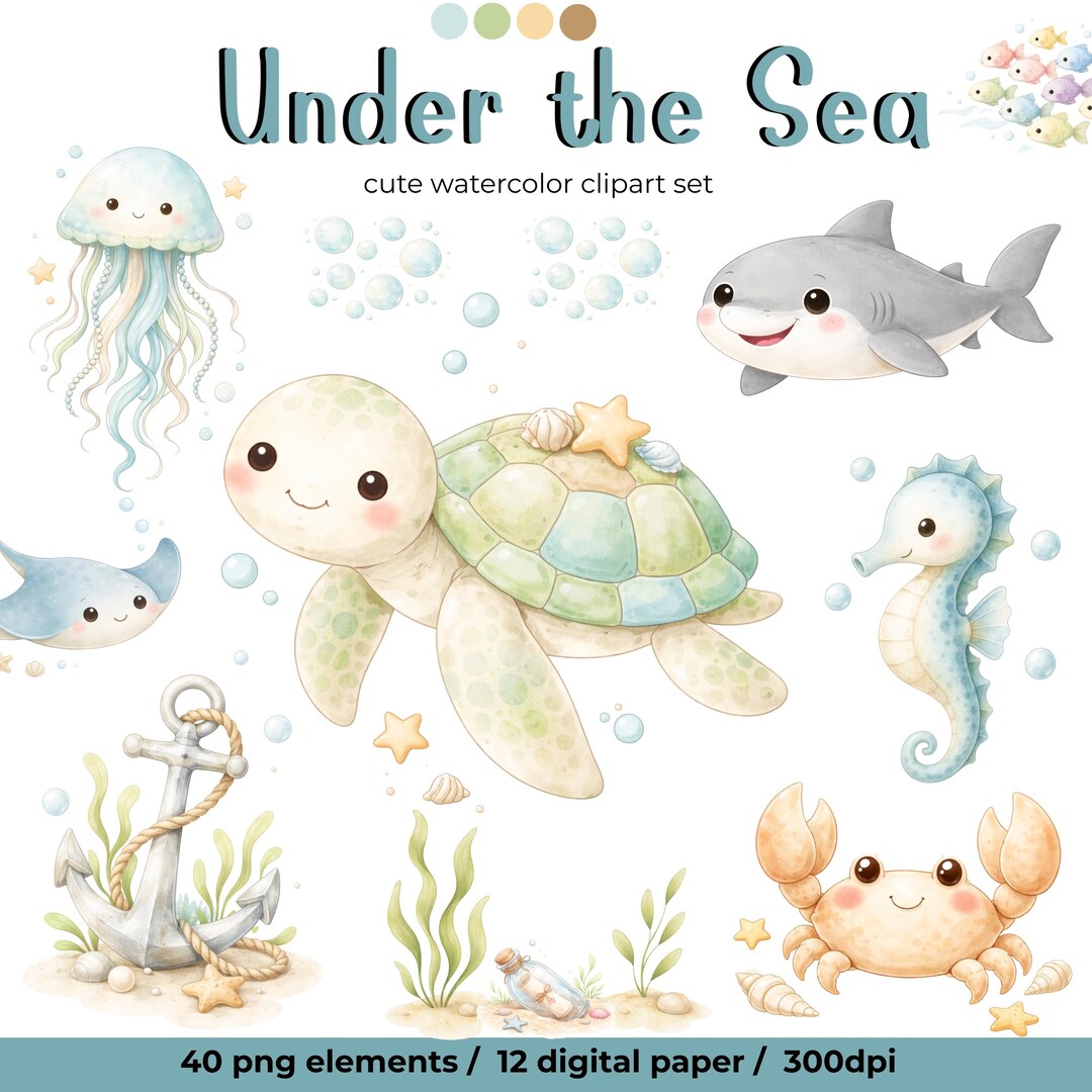 Under the Sea Watercolor Clipart | Ocean Animals Clipart | Baby Sea ...
