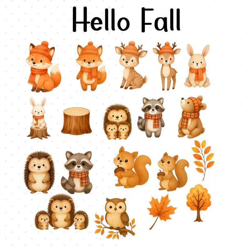 Watercolor Fall Clipart: Woodland Animals, Autumn Forest Designs ...
