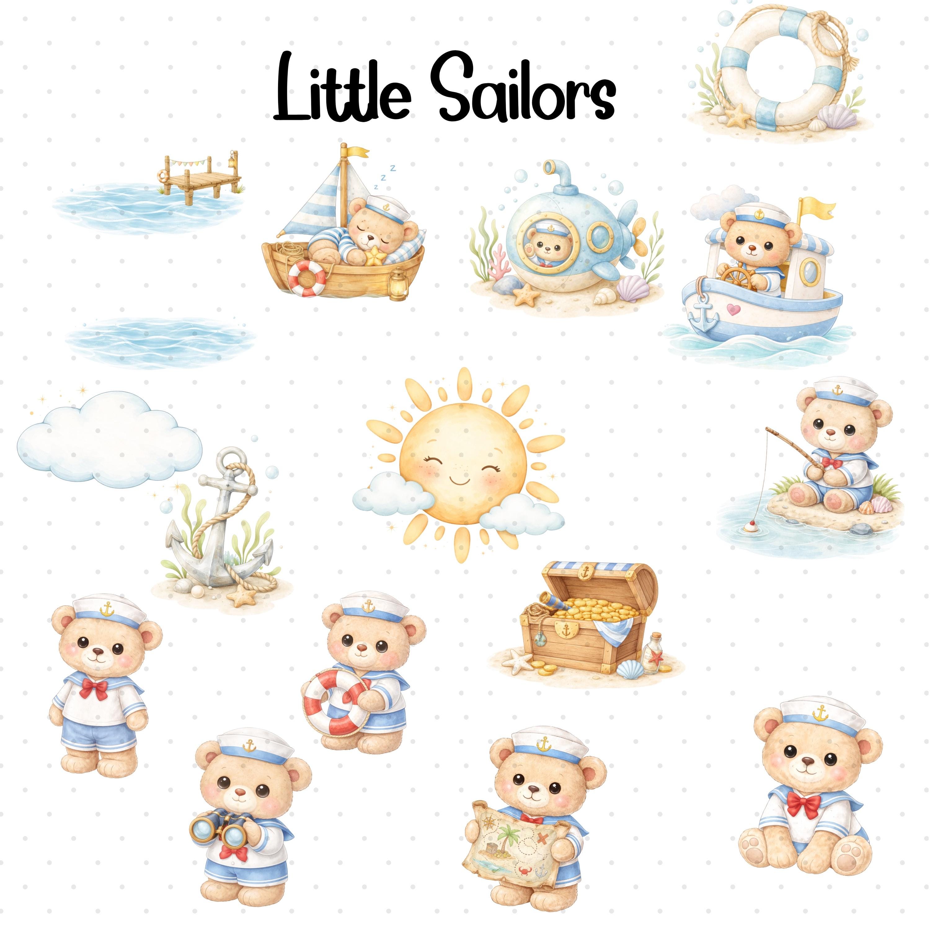 Nautical Baby Clipart | Sailor Clipart Watercolor | Teddy Bear Sailor ...