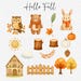 Cozy Watercolor Fall Clipart, Woodland Animals Watercolor Clipart: Fall ...