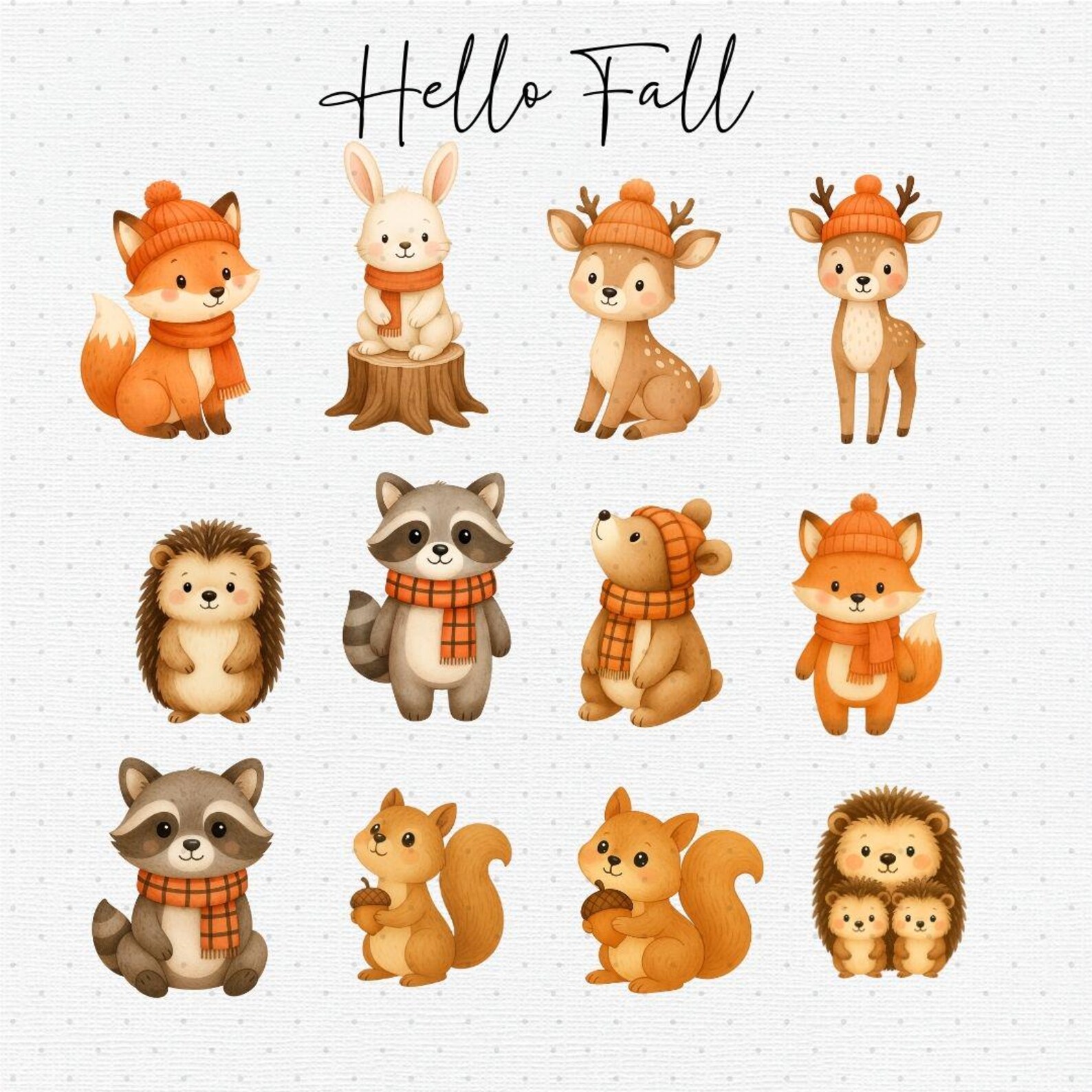 Cozy Watercolor Fall Clipart, Woodland Animals Watercolor Clipart: Fall ...