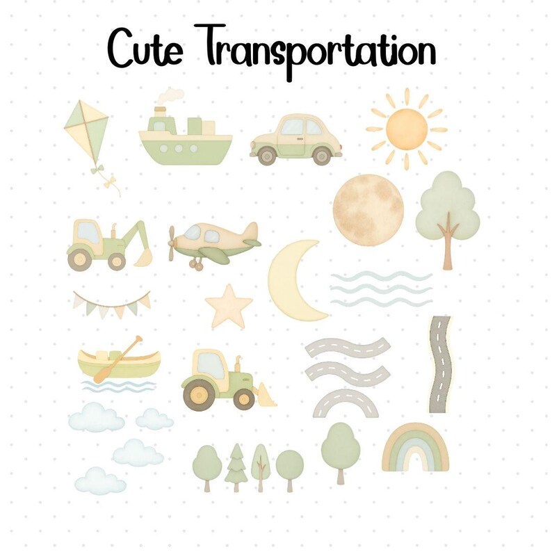 Cute Transportation Watercolor Clipart Set | Car, Plane, Helicopter ...