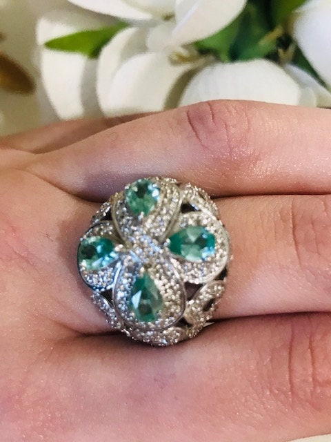 Vintage Cocktail Sterling Silver Ring Statement Ring August - Etsy