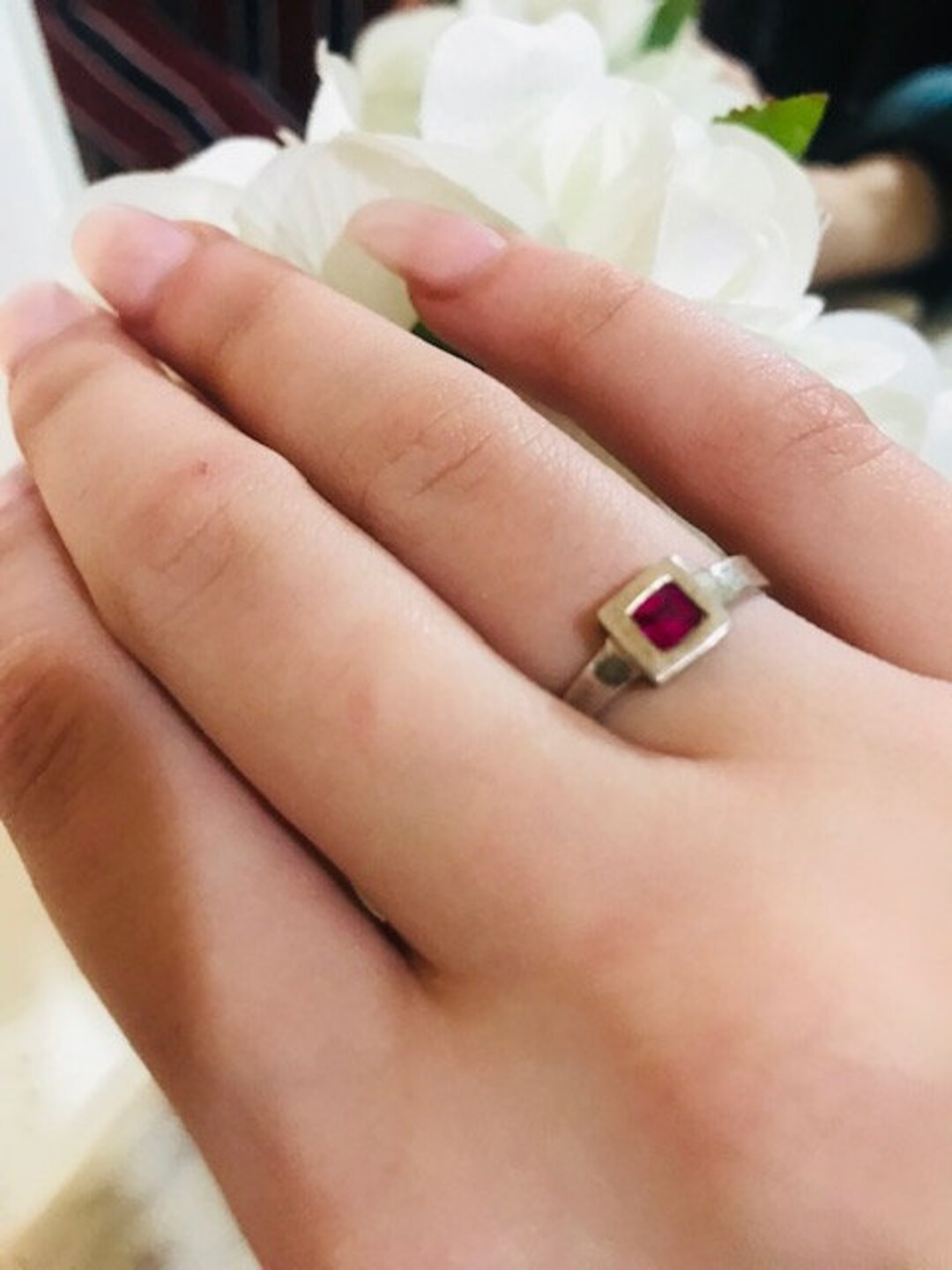 Mid-century Sterling Silver Ring With Glass Pink Square Stone, Women's ...