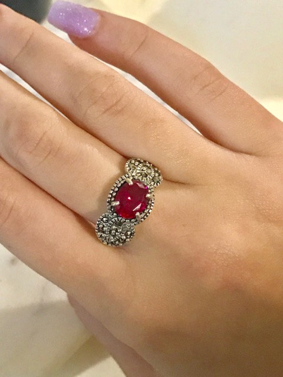 Vintage Faceted Blood-red Glass Ruby Ring Estate Sterling - Etsy