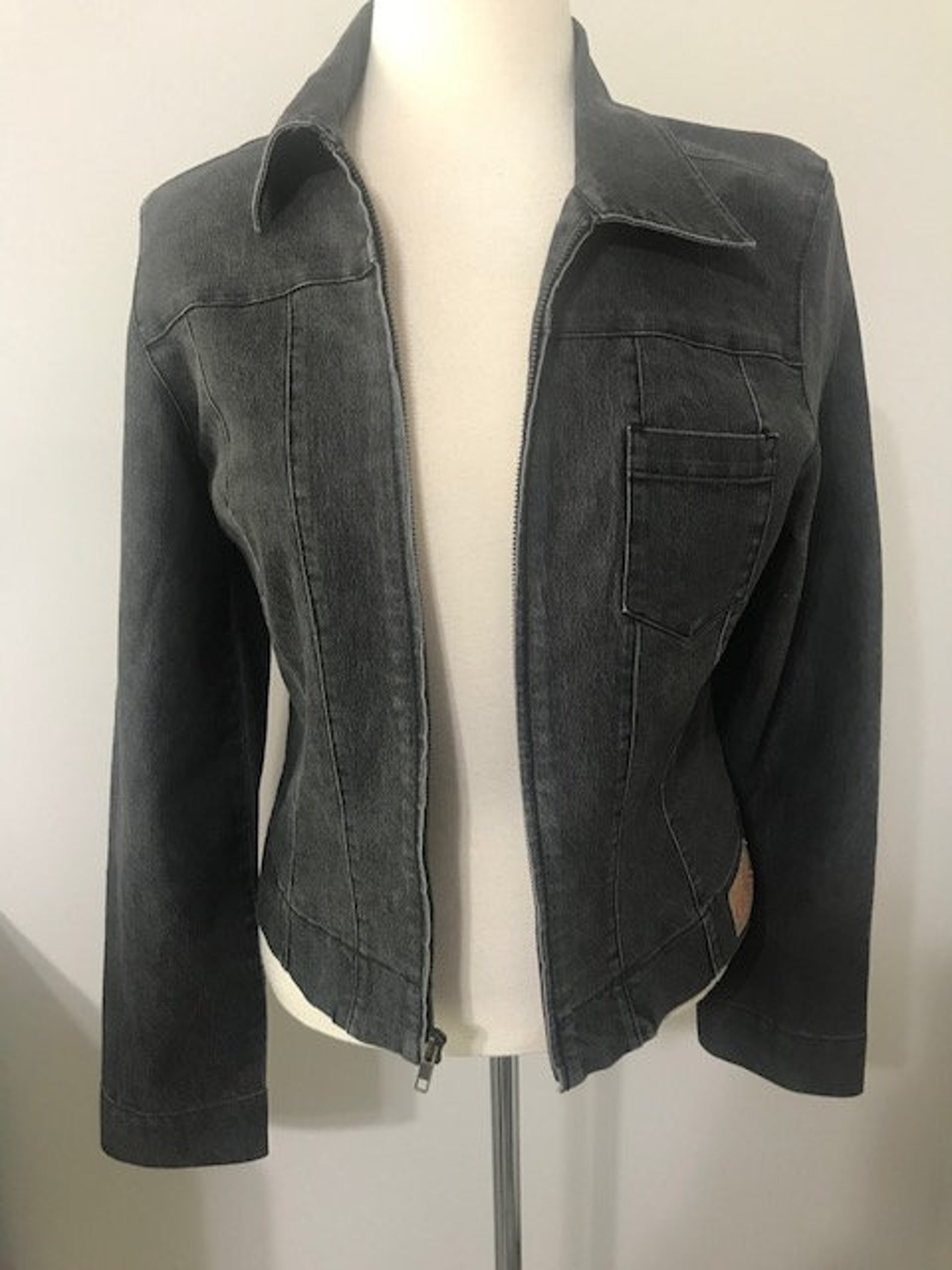 GUESS Denim Grey Jacket Hand Painted Red Heart Women's | Etsy