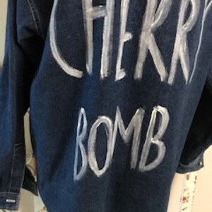 Denim Unisex Shirt, Hand Painted Jacket, Cherry Bomb Jean Top, Size ...