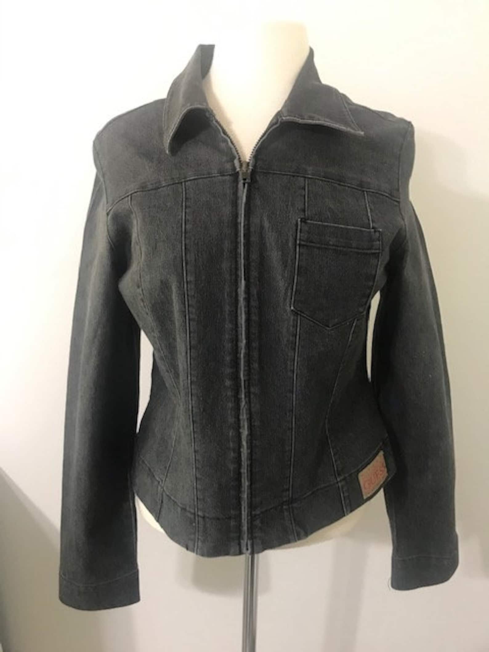 GUESS Denim Grey Jacket, Hand Painted Red Heart, Women's Casual Jacket ...