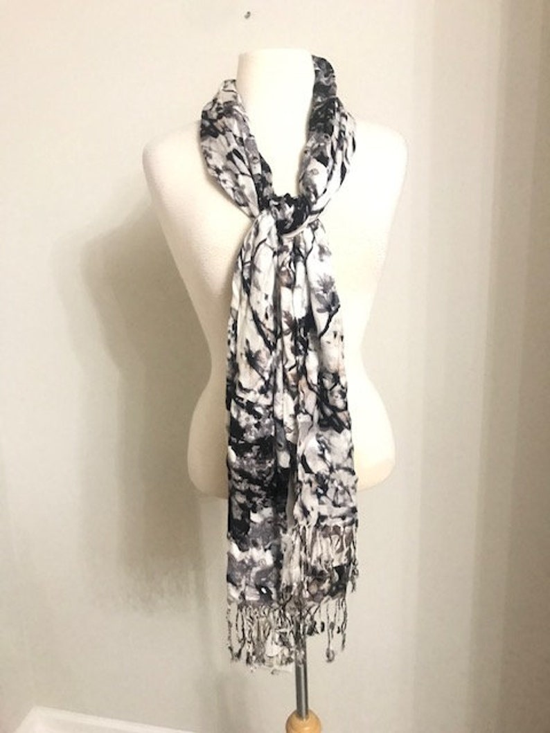 Vintage Printed Scarve Floral Long Scarve With Fringes - Etsy