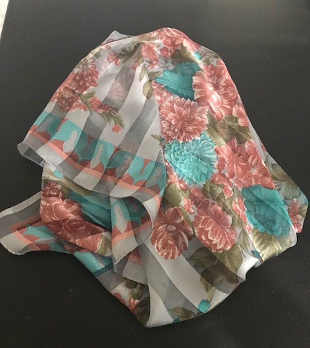 Vintage Women's Scarf, Floral Scarf, Spring Scarf, Summer Scarf, Scarf ...