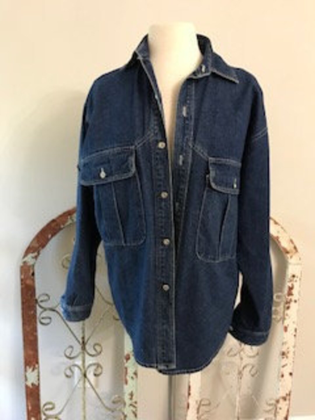 Denim Unisex Shirt, Hand Painted Jacket, Cherry Bomb Jean Top, Size ...