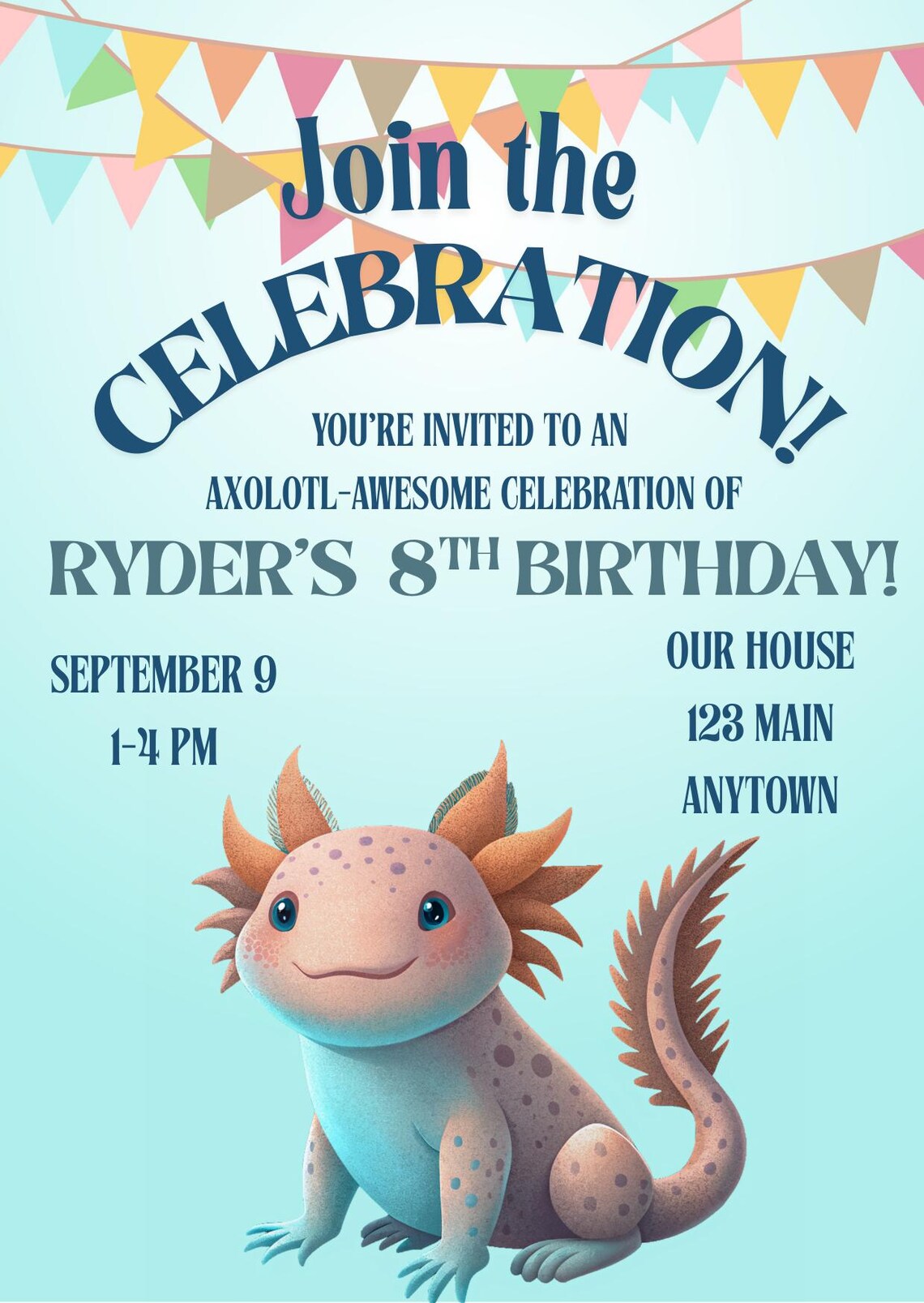 Axolotl Birthday Invitation- Printable - Etsy