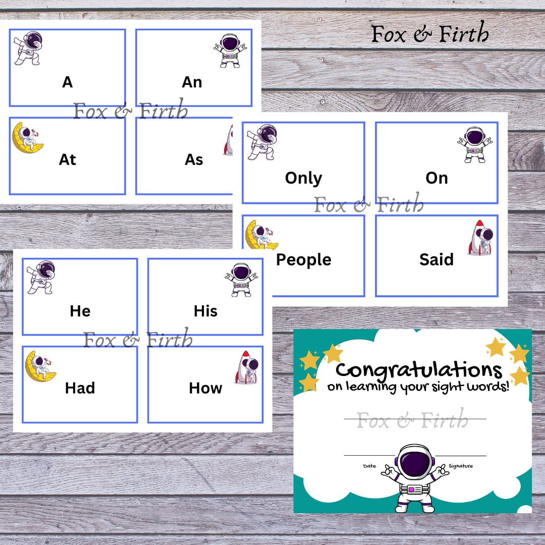 Printable Space Themed 100 Sight Words Flash Card Game - Etsy