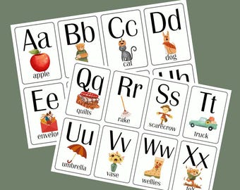 Printable Fall Letter Flashcards Fall Theme Alphabet Flashcards Fall ...