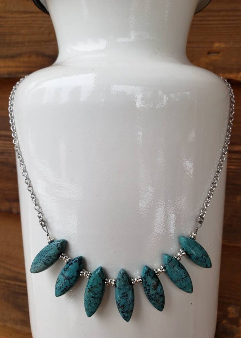 Genuine African Turquoise Fan Necklace/boho Southwestern/stainless ...