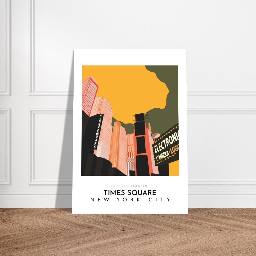 NYC Times Square | Art Print | Travel Poster | Green and Yellow - Etsy