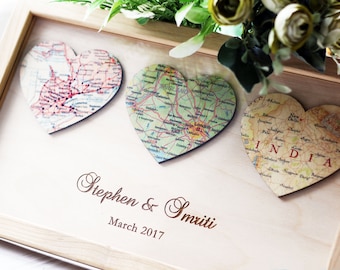 Map Love Hearts Personalised Wedding Keepsake Framed - Etsy Ireland