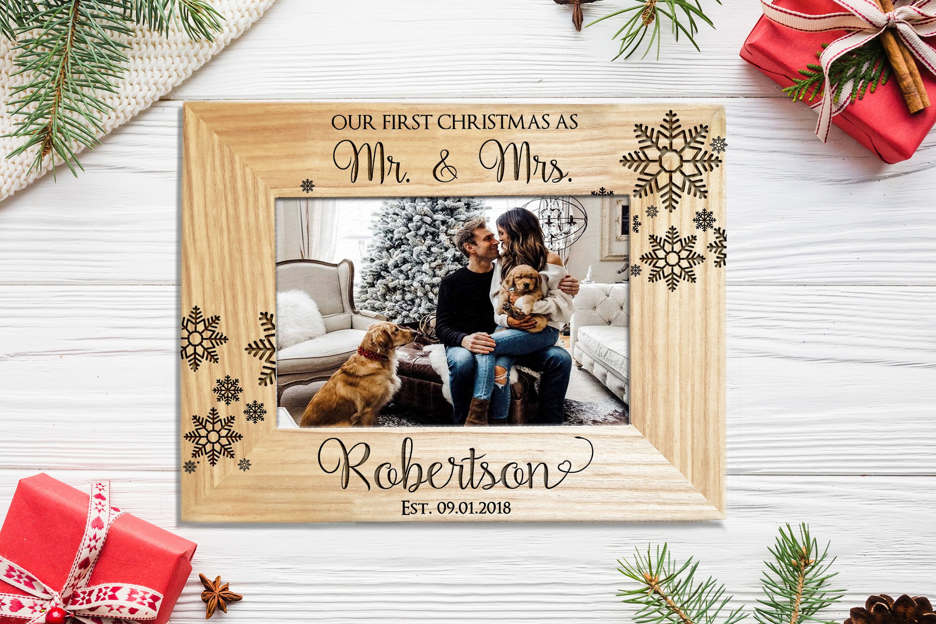 Just Married Christmas Frame Our First Christmas Photo Frame - Etsy