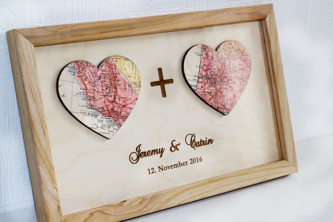 Map Heart Art Unique Wedding Gift Engagement Newlywed Gift - Etsy
