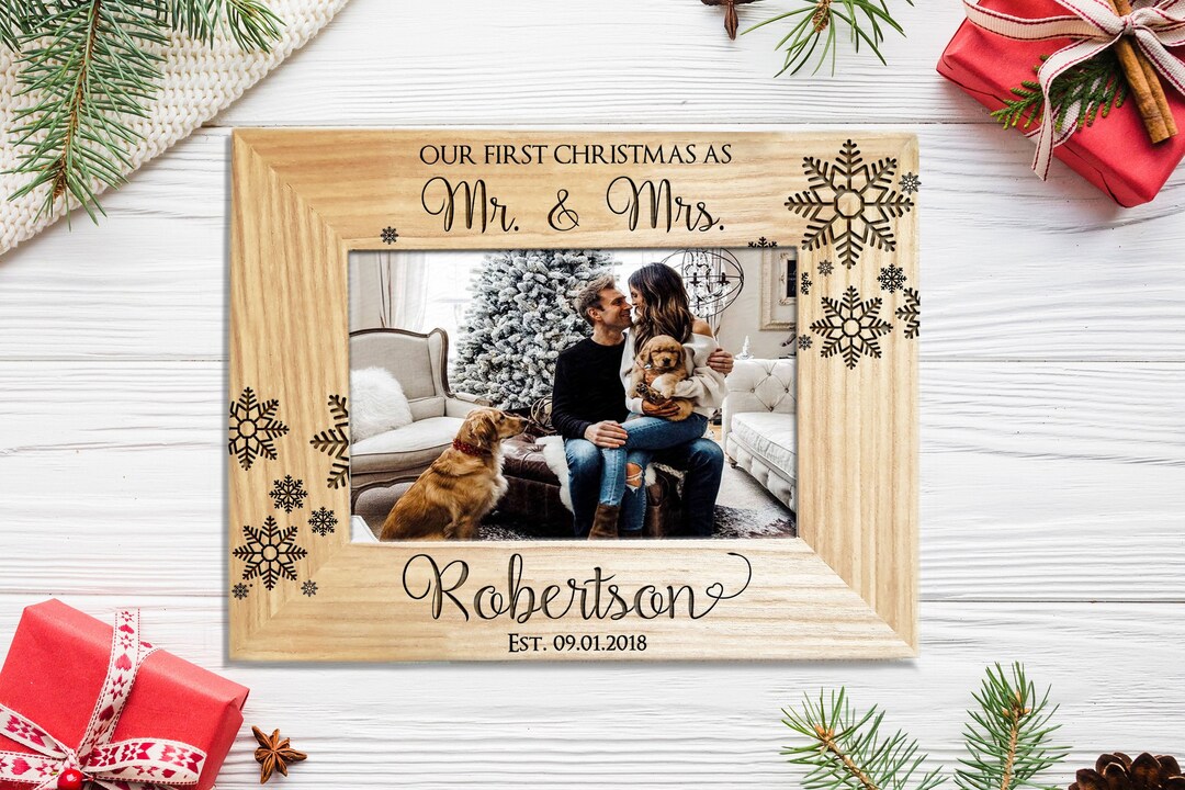 Just Married Christmas Frame, Our First Christmas Photo Frame ...