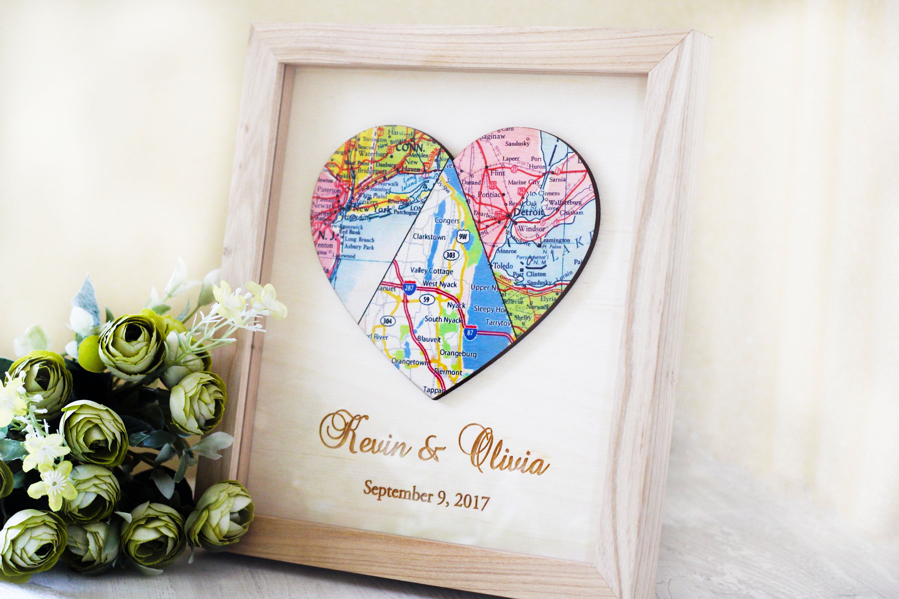 Anniversary Gift Map Heart Art Unique Wedding Gift for | Etsy