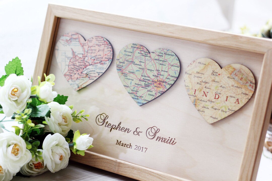 3 Personalized Map Heart Art Newlywed Gift Heart Map Print Romantic ...
