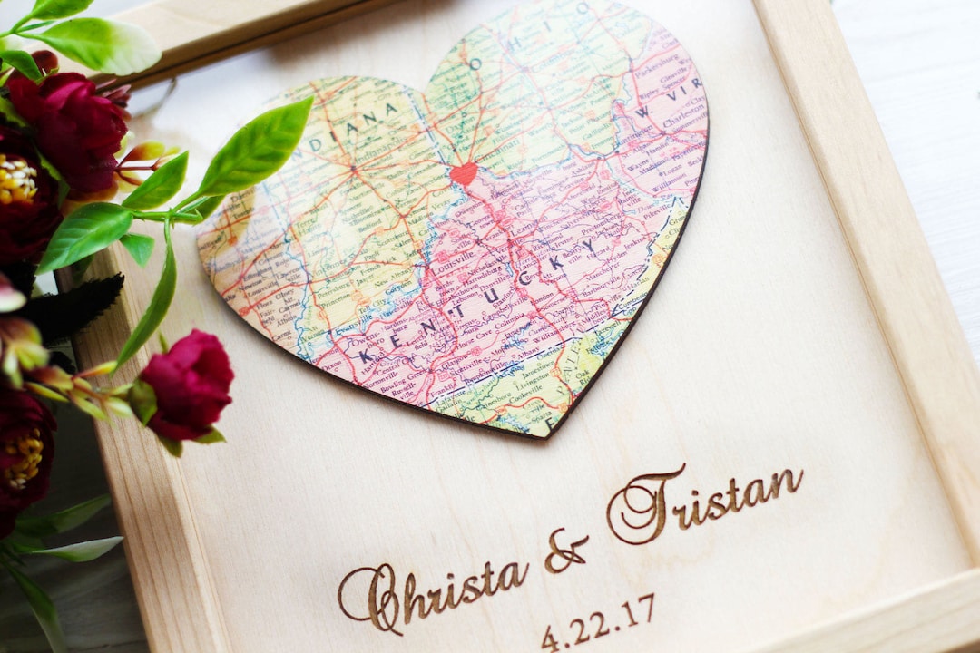 Heart Map Art Gift for Newlyweds Map Gifts Custom City Print Gift for ...