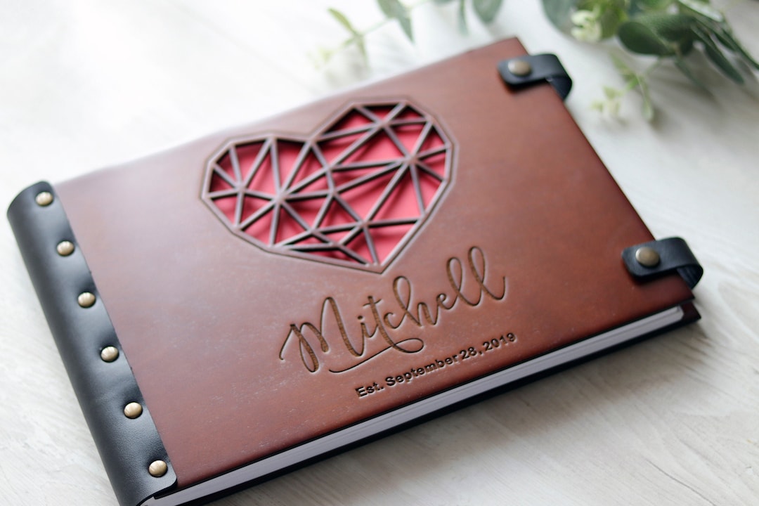 Custom Leather Photo Album With Personalized Engraved, Wedding Photo ...