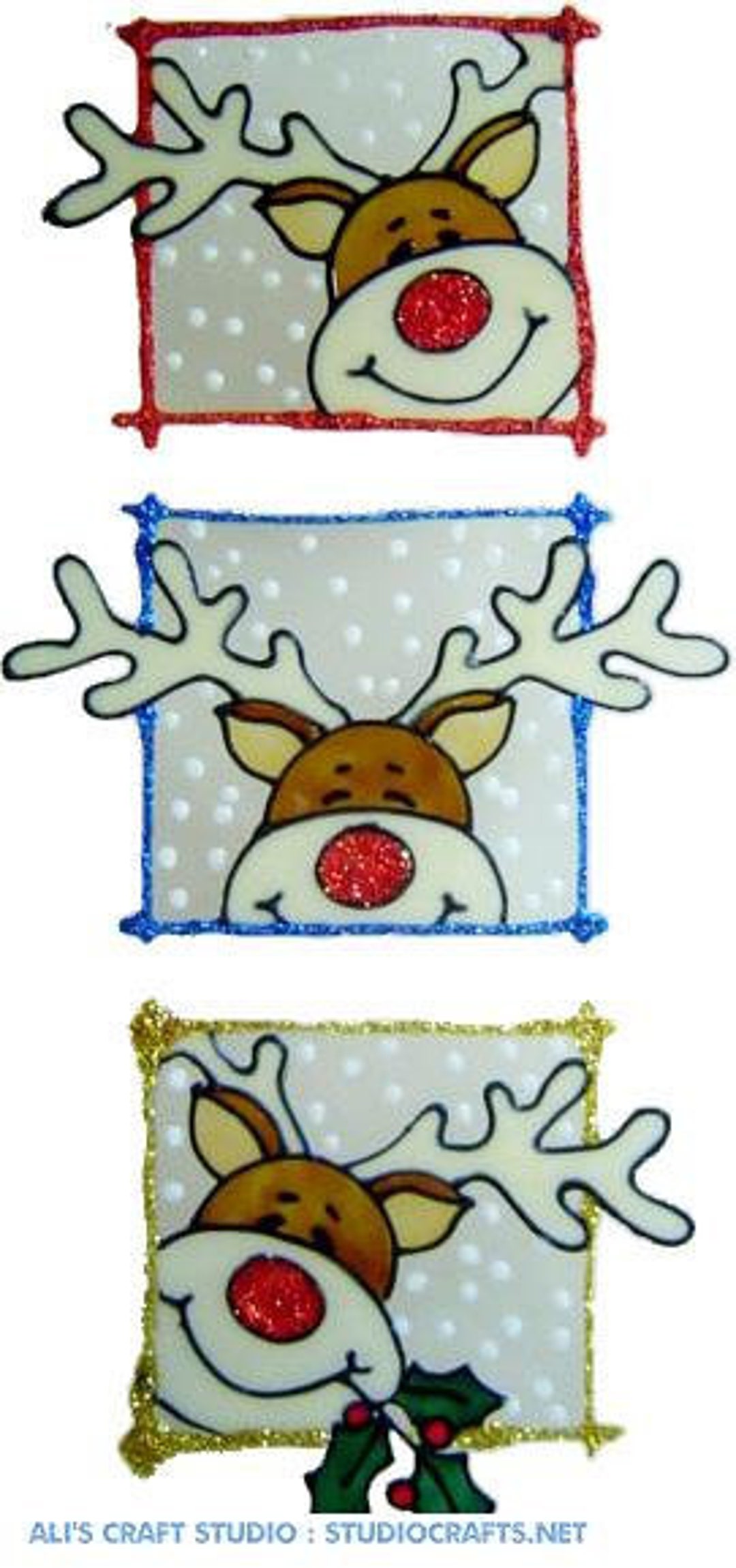 Peeping Rudolf (set of 3) Peelable Window Clings; Handmade - Get the ...