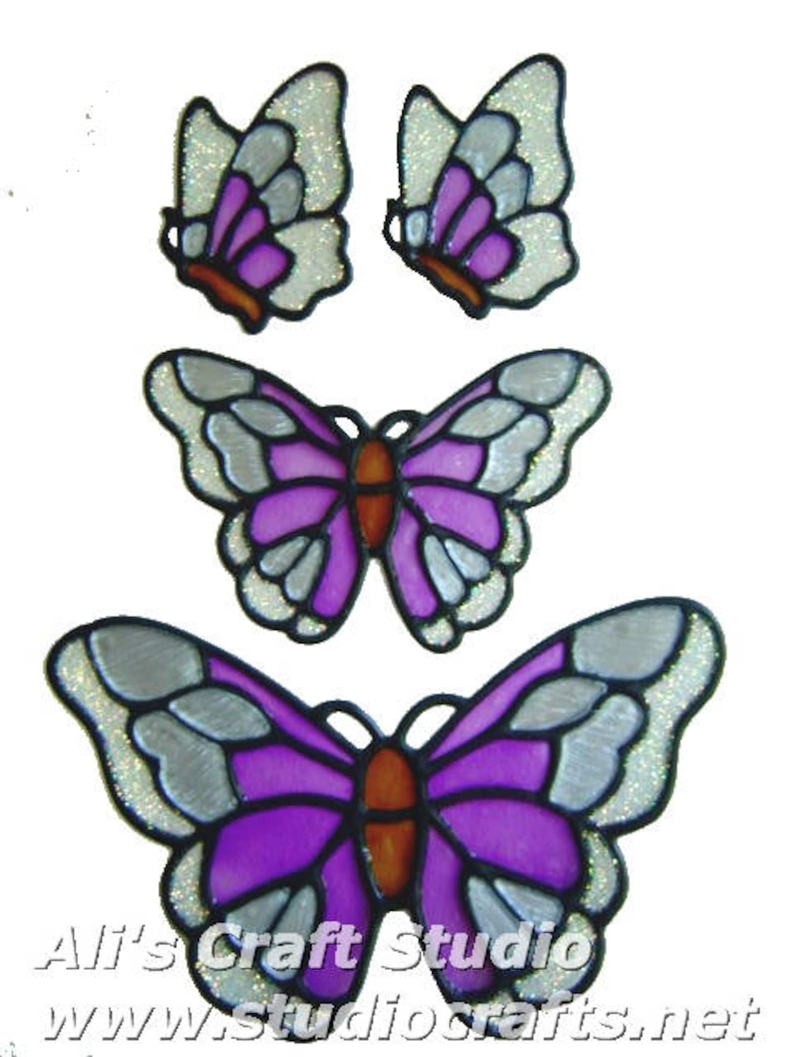 Butterfly Window Clings, Set of 4 Hand Painted Stained Glass Effect ...