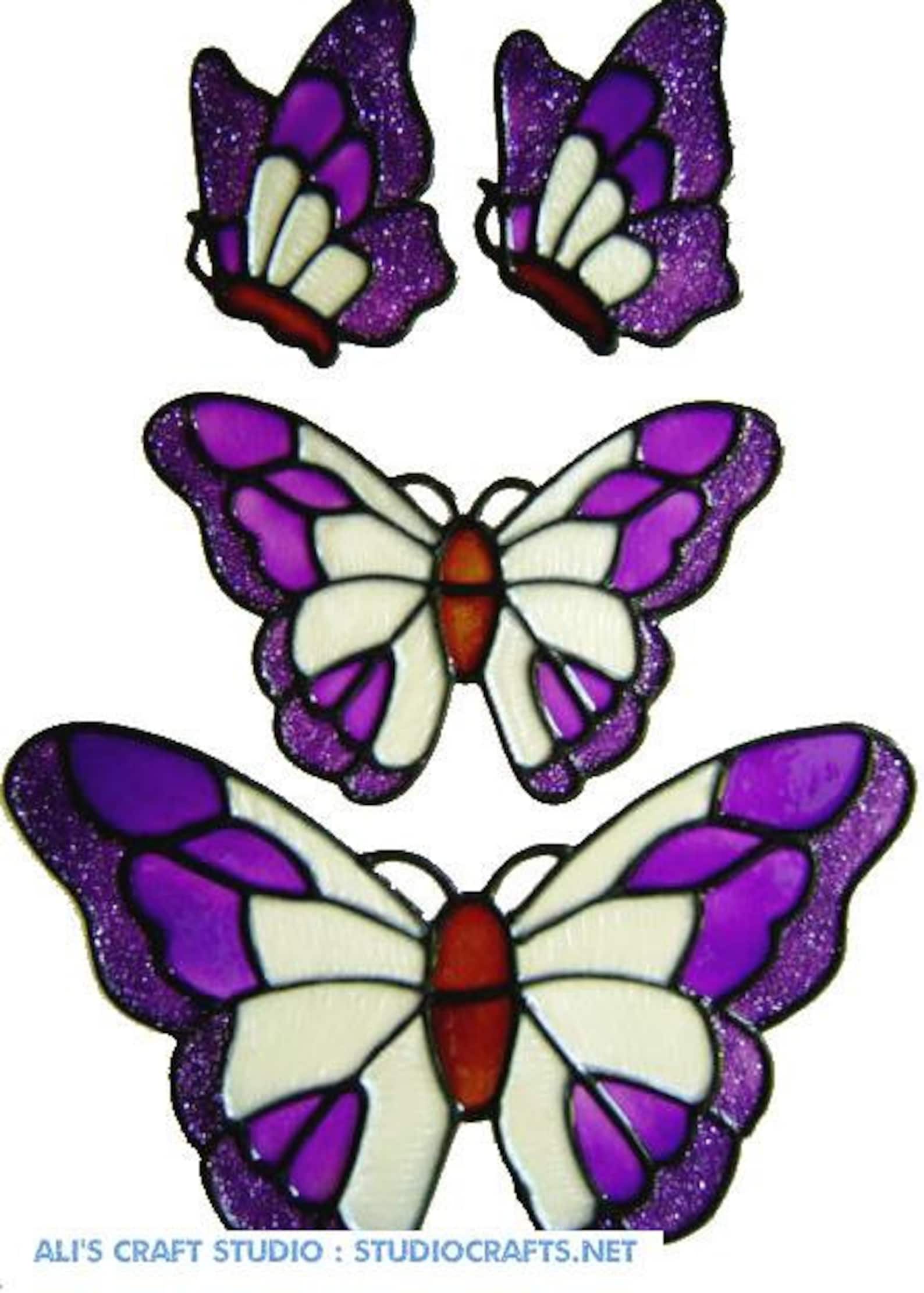 Butterfly Window Clings, Set of 4 Hand Painted Stained Glass Effect ...