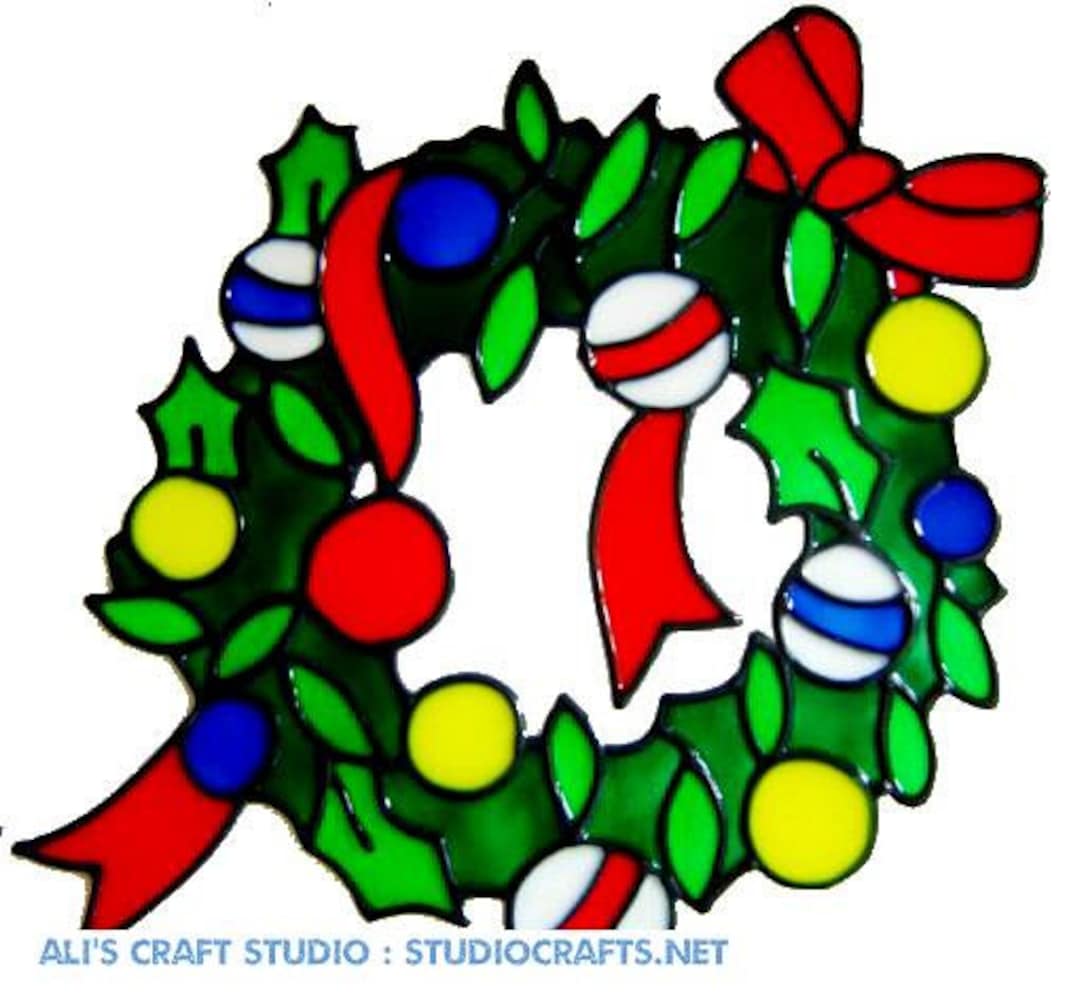 Christmas Wreath Window Cling - Handpainted, Get the Look of Stained ...